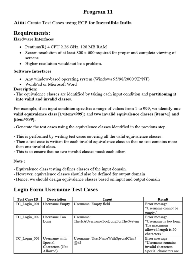 Login Form Test Cases Pdf Operating System Computing