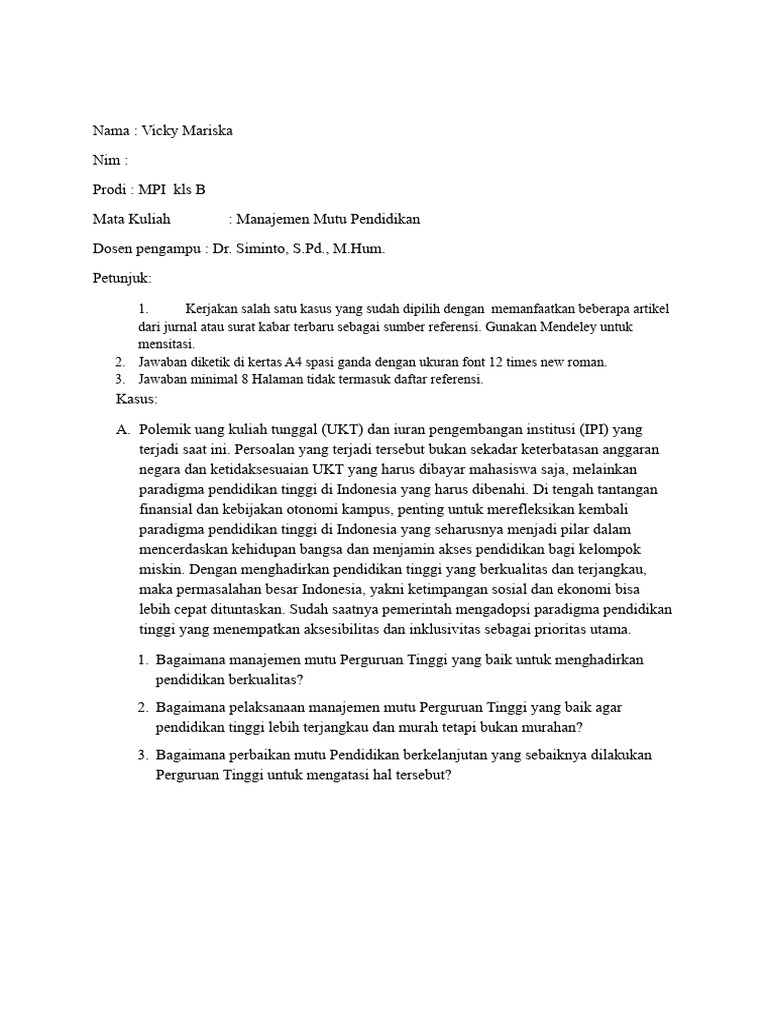 Soal UAS Manajemen Mutu Pendidikan | PDF