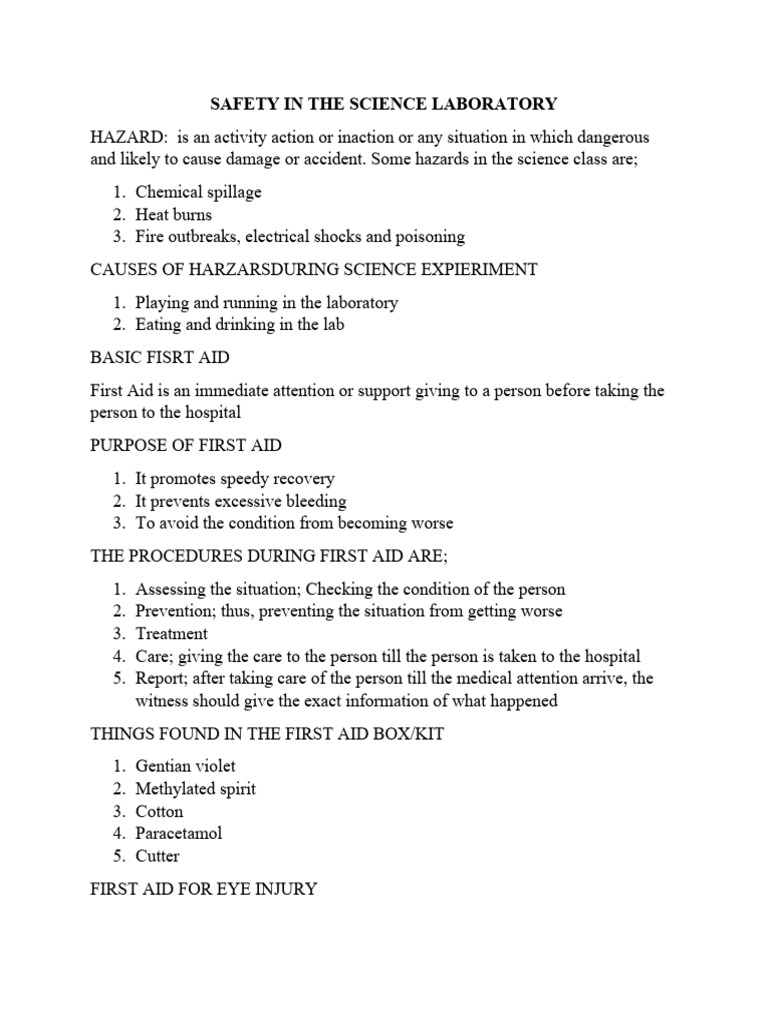 SAFETY IN THE SCIENCE LABORATORY | PDF | Shock (Circulatory) | First Aid