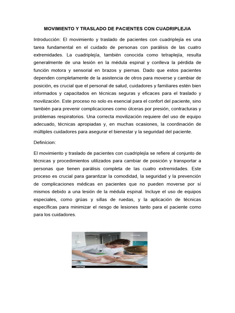 Movimiento y Traslado de Pacientes Con Cuadriplejia. Daviddocx | PDF ...