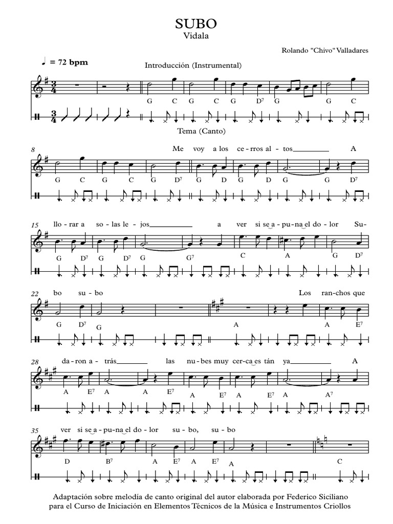 Subo Vidala: Letra y Acordes | PDF | Entretenimiento | Industria de la ...