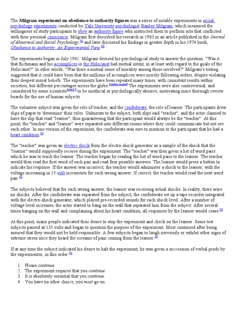 The Milgram Experiment on Obedience to Authority Figures Was a Series ...