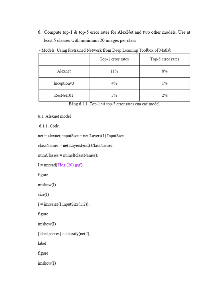 Compute Top-1 & Top-5 Error Rates For Alexnet and Two Other Models. Use ...