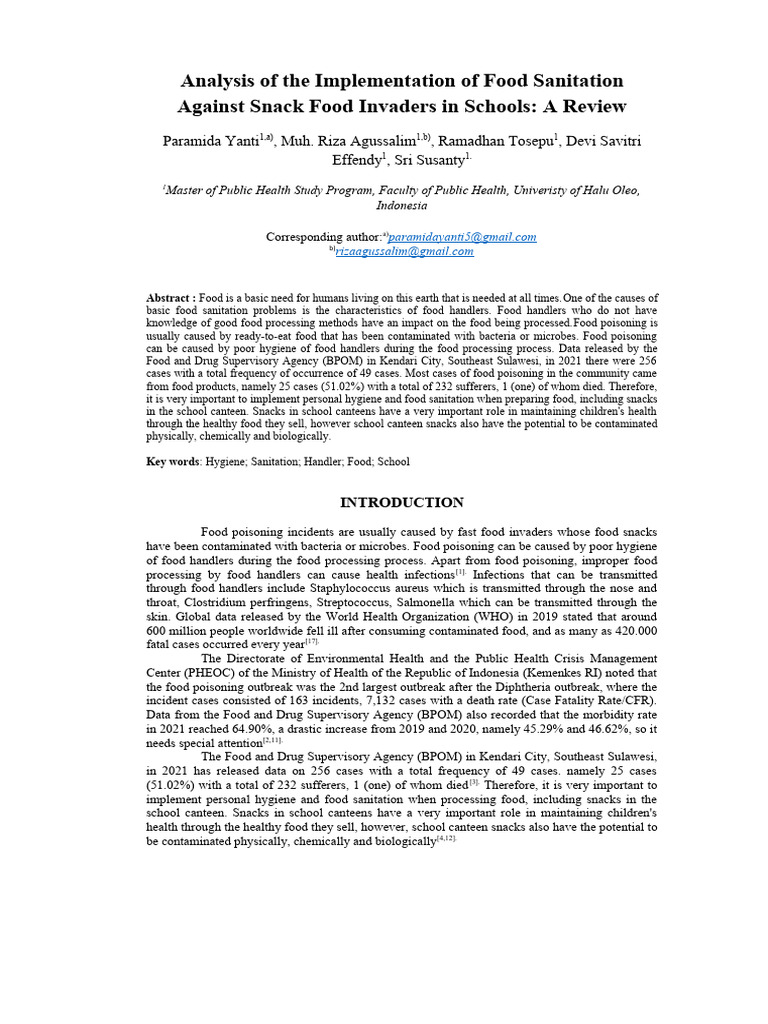 Analysis of The Implementation of Food Sanitation Against Snack Food ...