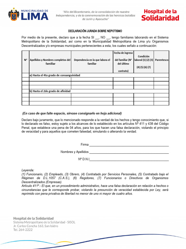 Declaracion Anexo N 02 | PDF
