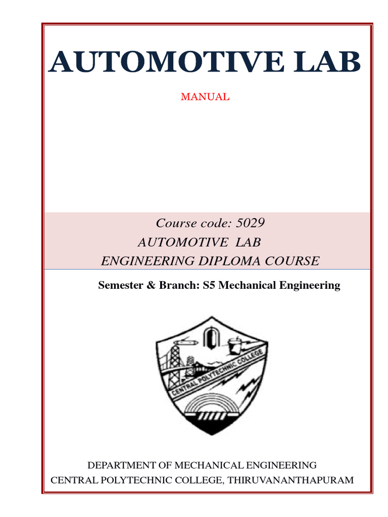Automotive Lab Manual CPT Final W M&v&peo - 015156 | PDF | Engineering ...