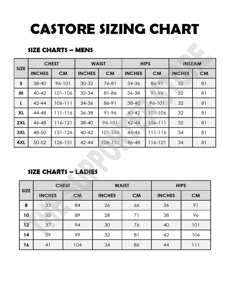 Castore Sizing Charts | PDF