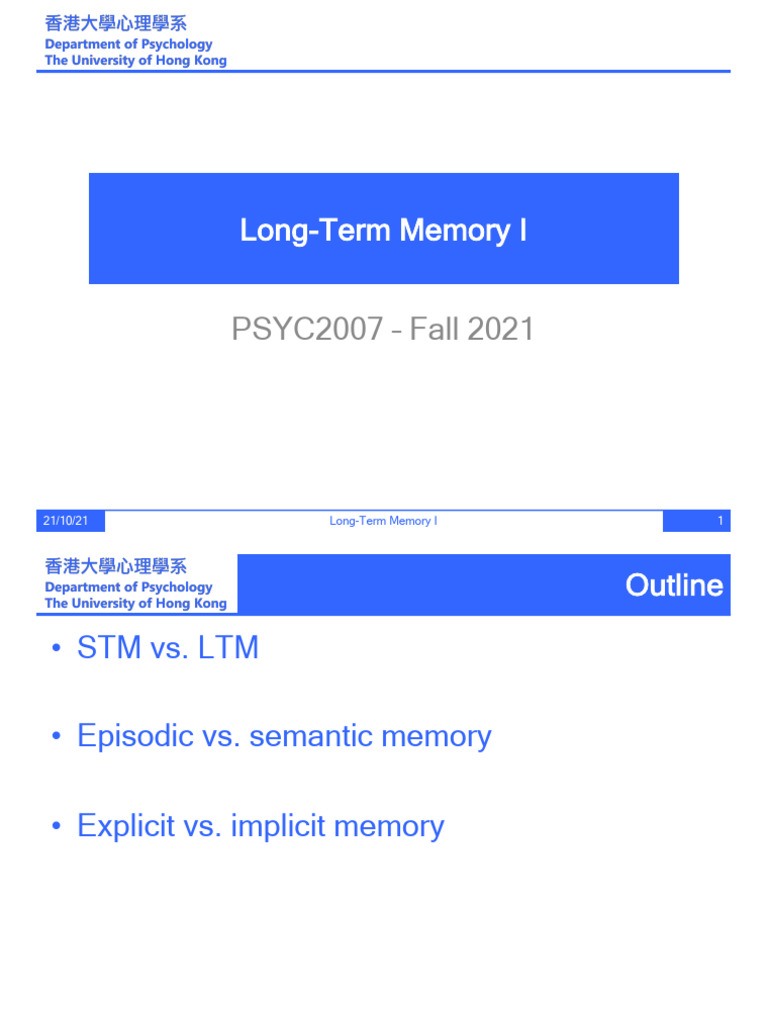 Psyc2007 Lecture 06 | PDF | Long Term Memory | Memory