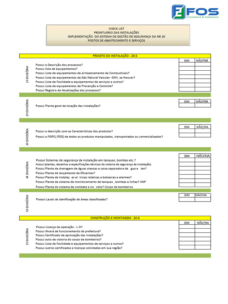 FOS - CHECK LIST PRONTUÁRIO NR20 (Recuperado 1) | PDF | Gás natural ...