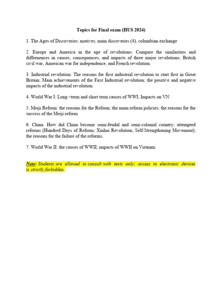 Topics For Final Exam | PDF | Politics | History