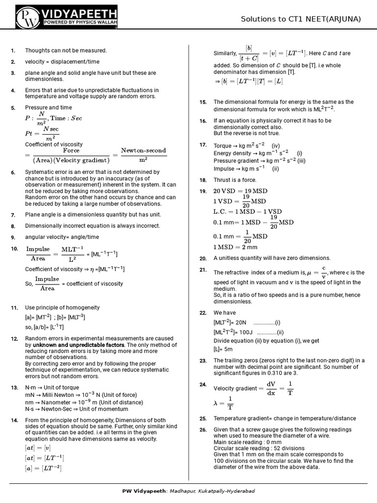 CT1 - NEET - ARJUNA - 28-May-2024 - Solution | PDF | Mole (Unit) | Molecules