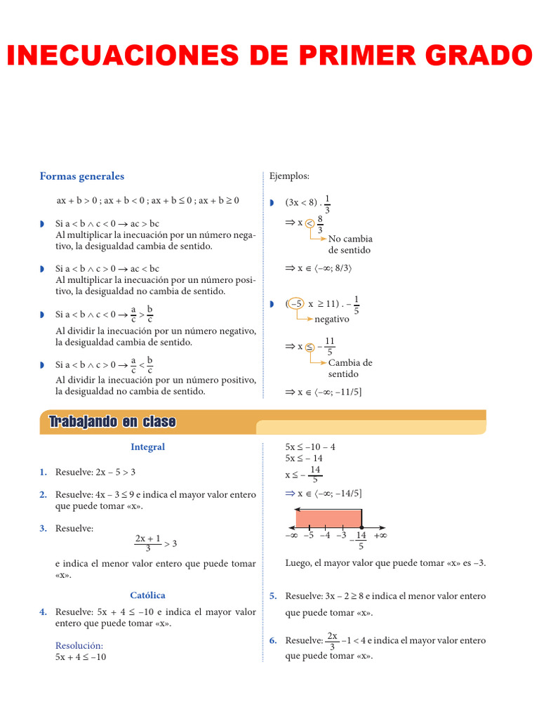 Inecuaciones de Primer Grado | PDF | Desigualdad (Matemáticas) | Álgebra