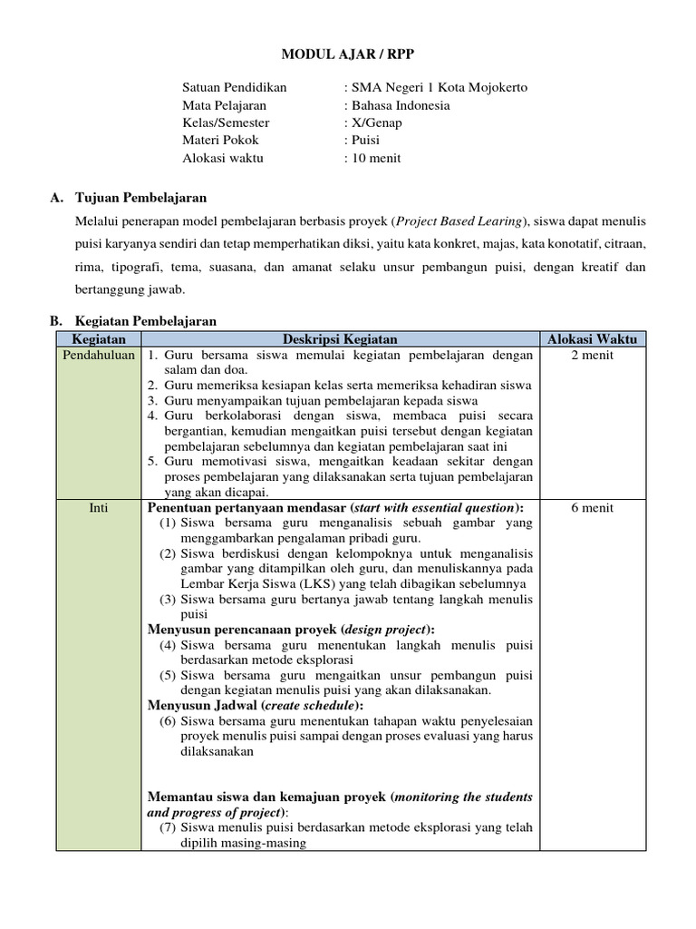 Modul Ajar-Rpp Puisi | PDF