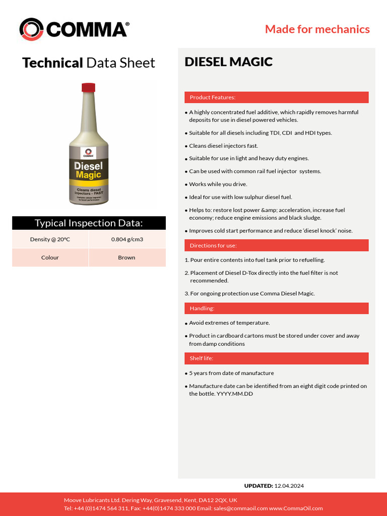 Technical Data Sheet Diesel Magic | PDF | Diesel Engine | Vehicle ...