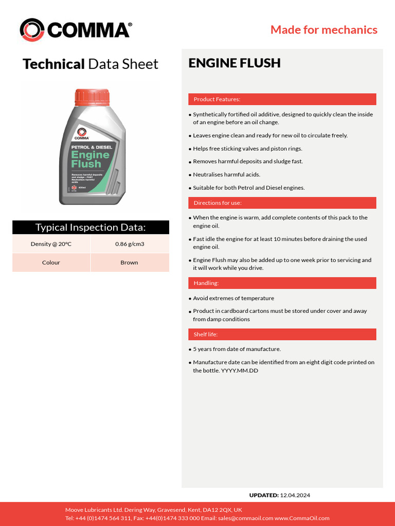 Technical Data Sheet Engine Flush | PDF | Motor Oil | Mechanical Engineering