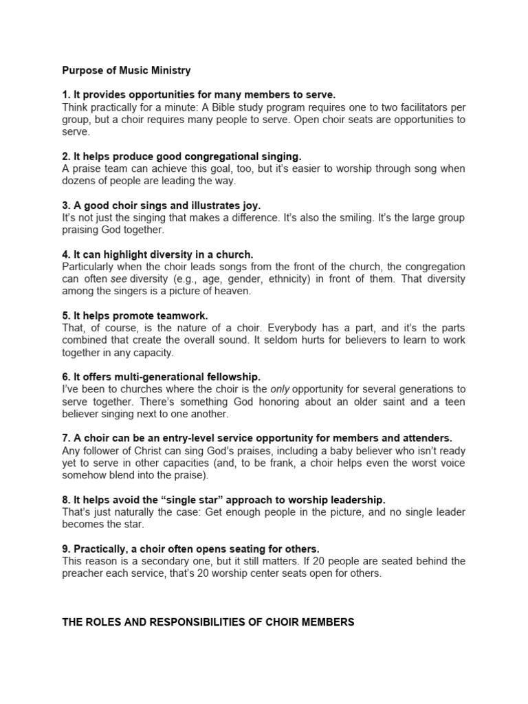 NSDP Music Ministry Roles and Responsibilities | PDF | Choir | Mass ...