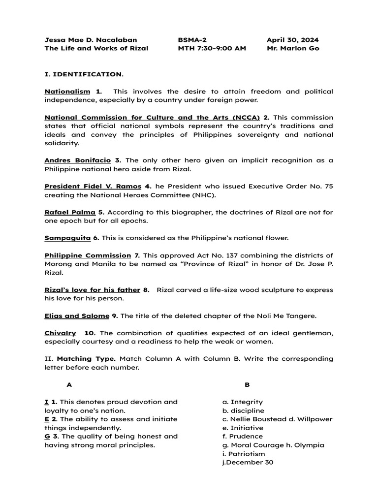 Rizal Assignment April 30 | PDF