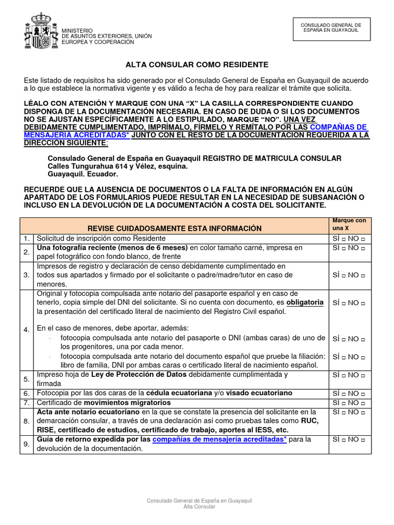 Checklist Alta Como Residente | Descargar gratis PDF | Documento de ...