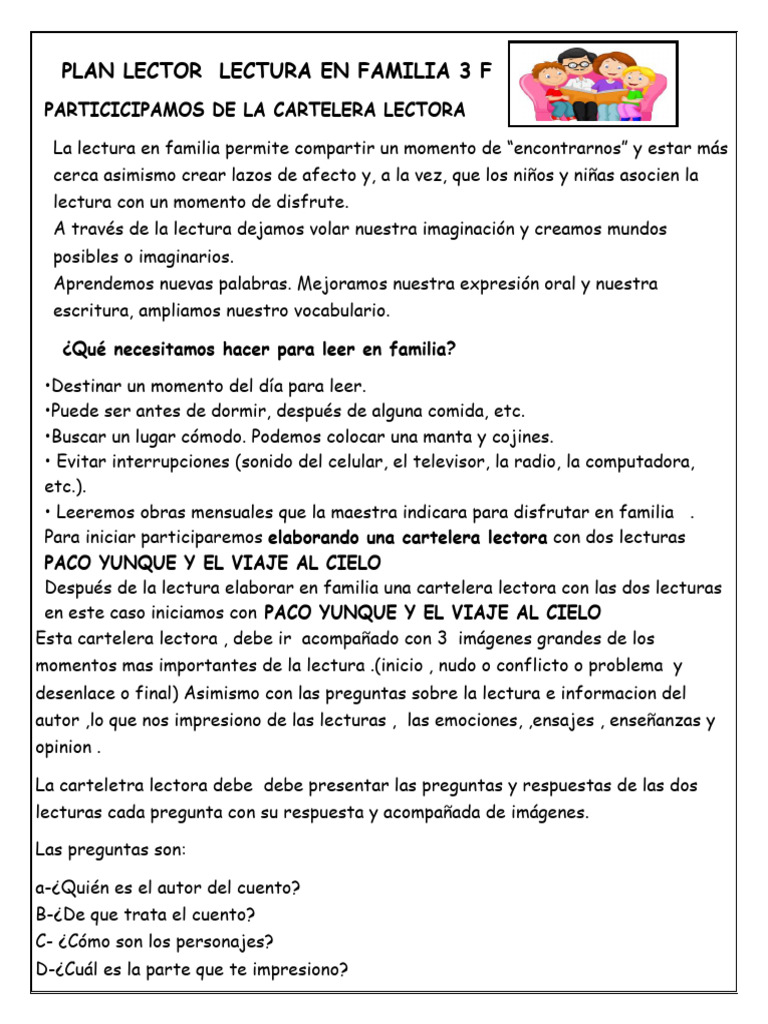 2024 Tercer Grado Plan Lector Lectura en Familia 3 F | PDF ...