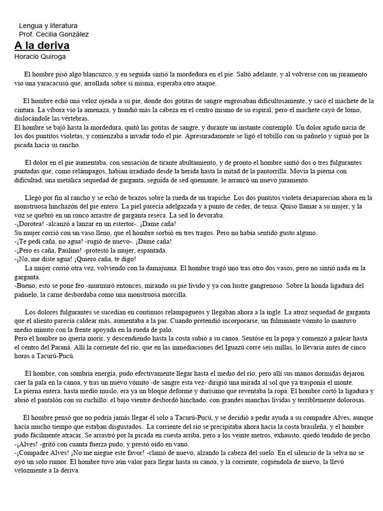 A la deriva: Análisis y actividades | PDF
