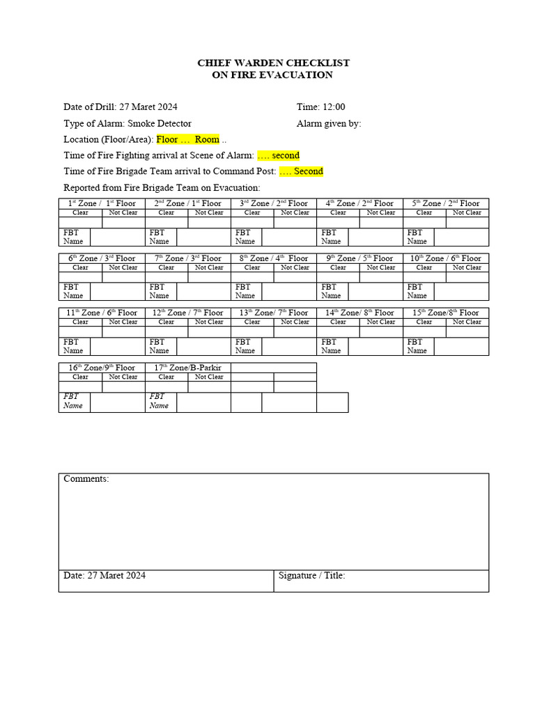 Teknis Chief Warden Checklist | PDF