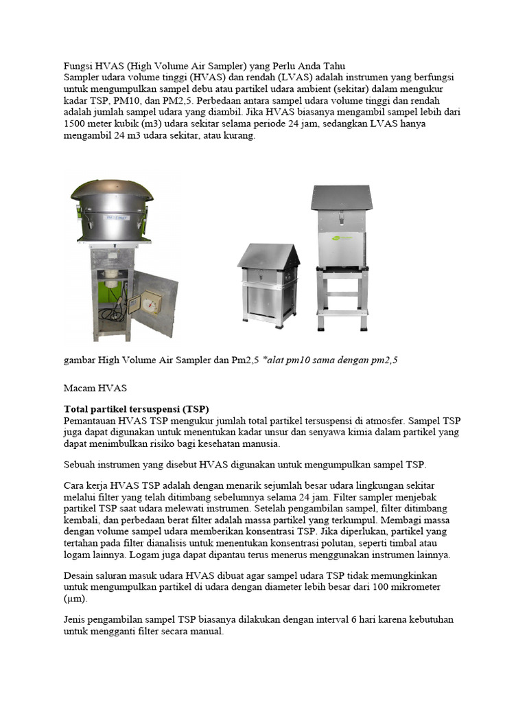 Fungsi dan Jenis Alat HVAS dalam Sampling Udara | PDF | Teknologi ...