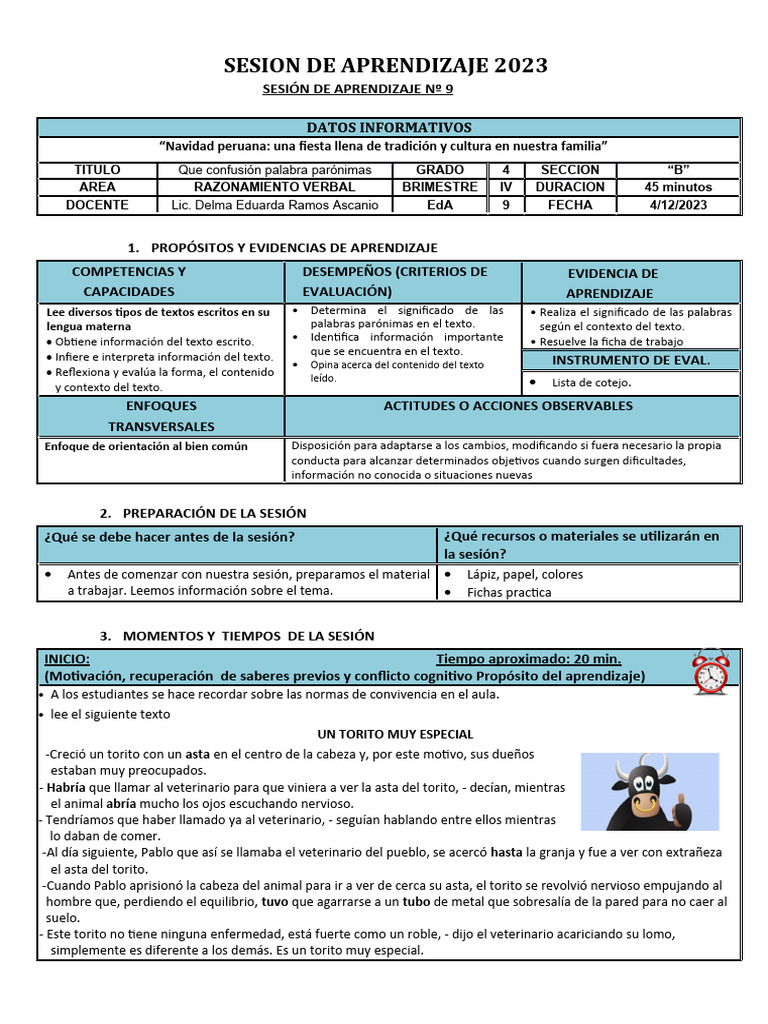 SESION RAZ.VERBAL ¿QUE CONFUSION - PARONIMOS | PDF | Aprendizaje | Evaluación