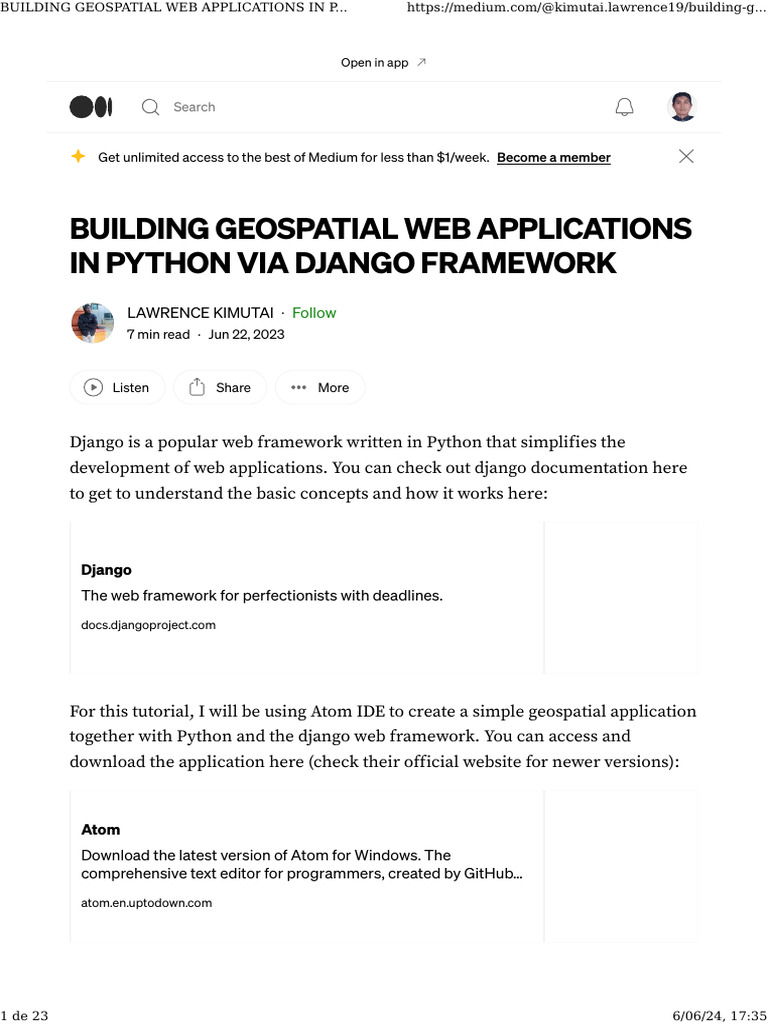 Grupo 3 BUILDING GEOSPATIAL WEB APPLICATIONS IN PYTHON VIA DJANGO FRAMEWORK | PDF | World Wide ...