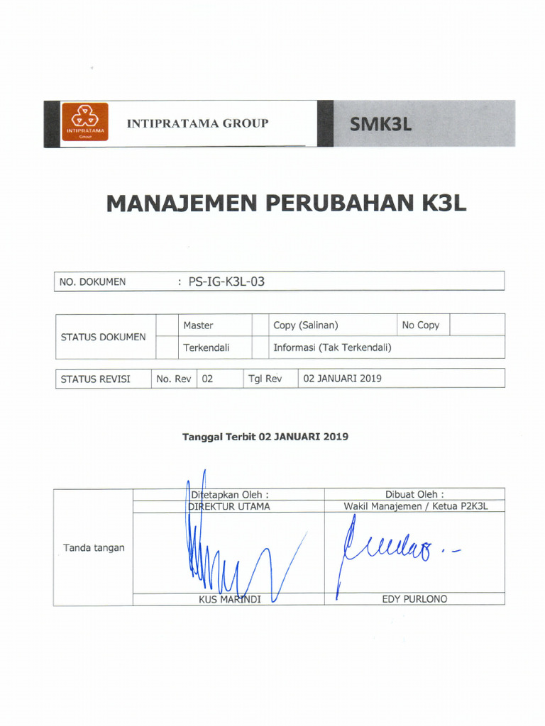 2.2.a - 3. PS-IG-K3L-03 MANAJEMEN PERUBAHAN K3L | PDF