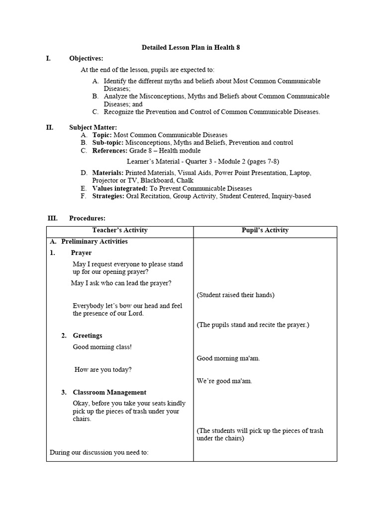 Communicable Diseases Lesson Plan | PDF | Infection | Pathogen