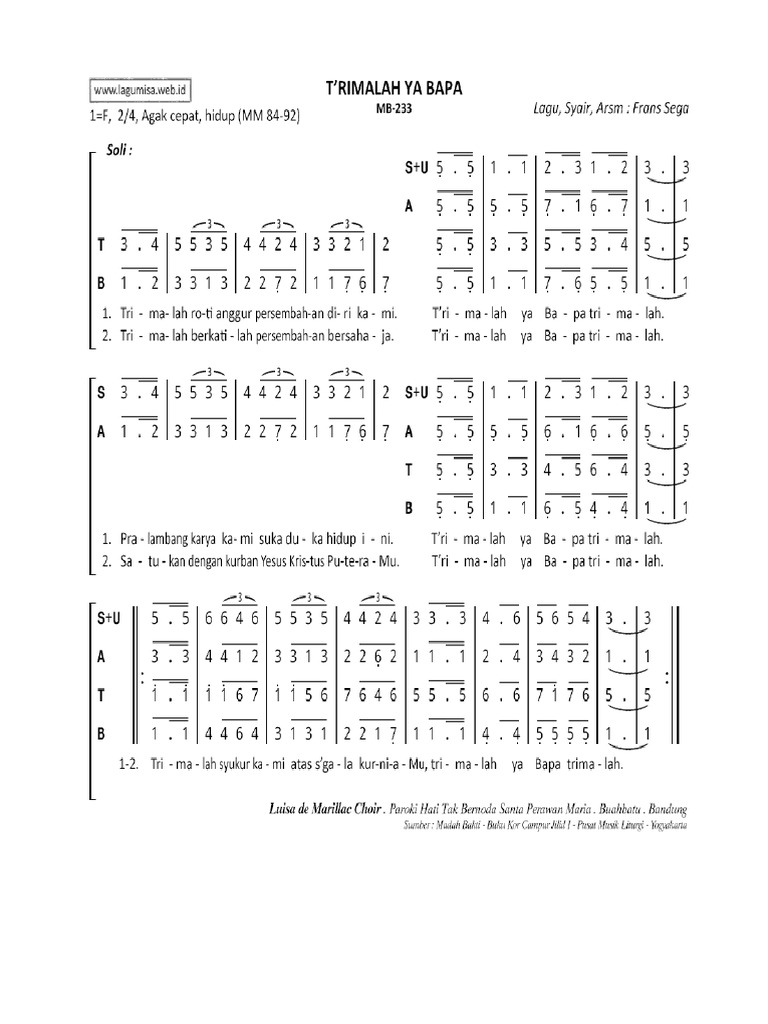 Trimalah Ya Bapa Trimalah MB 233 | PDF