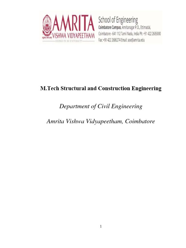 Amrita Mtech Structural and Construction Engineering Curriculum and Syllabus 2023 | PDF | Finite ...
