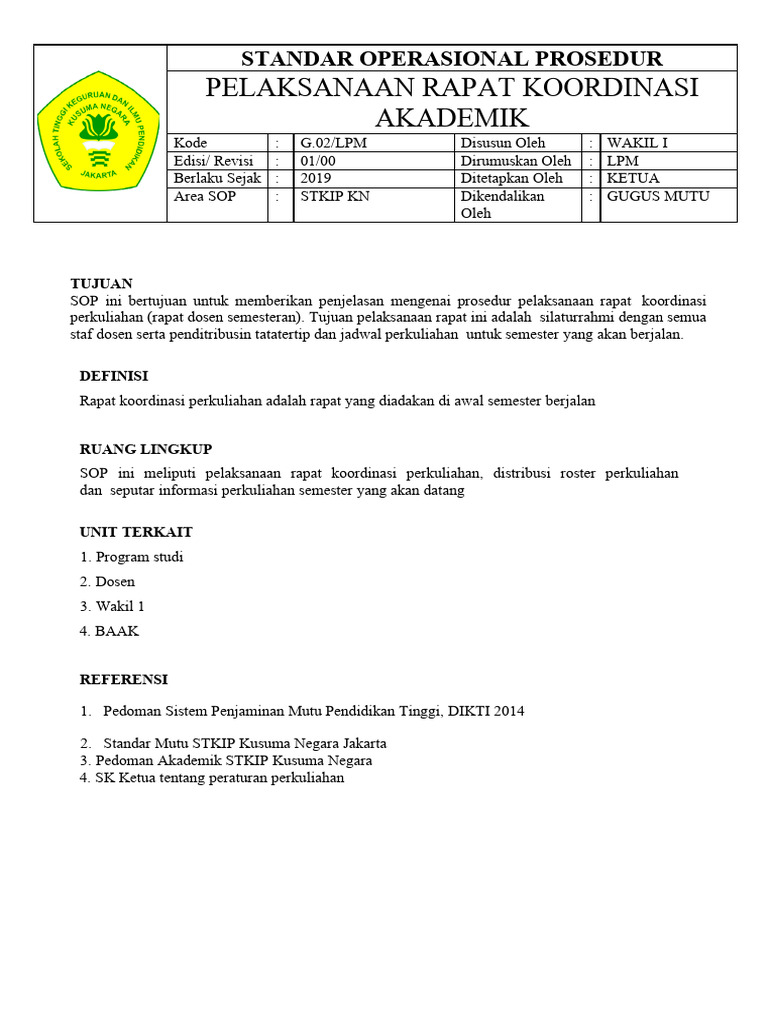 G.2. SOP Pelaksanaan Rapat Koordinasi Akademik | PDF