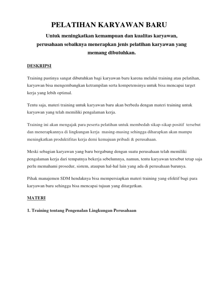 Pelatihan Karyawan Baru | PDF