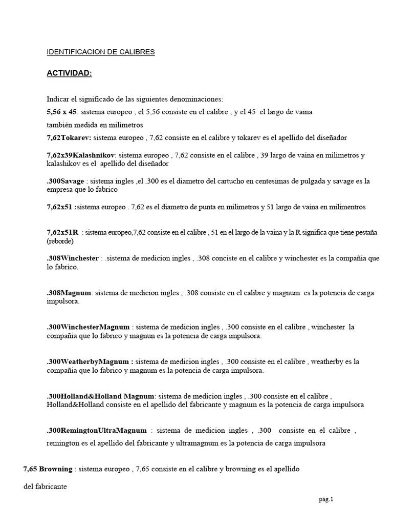 2da Guia de Estudio Cartucheria Word | PDF | Calibre | Cartucho (armas ...