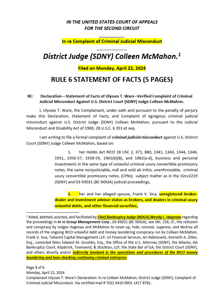 Judicial Misconduct Complaint Filing | PDF | United States District ...