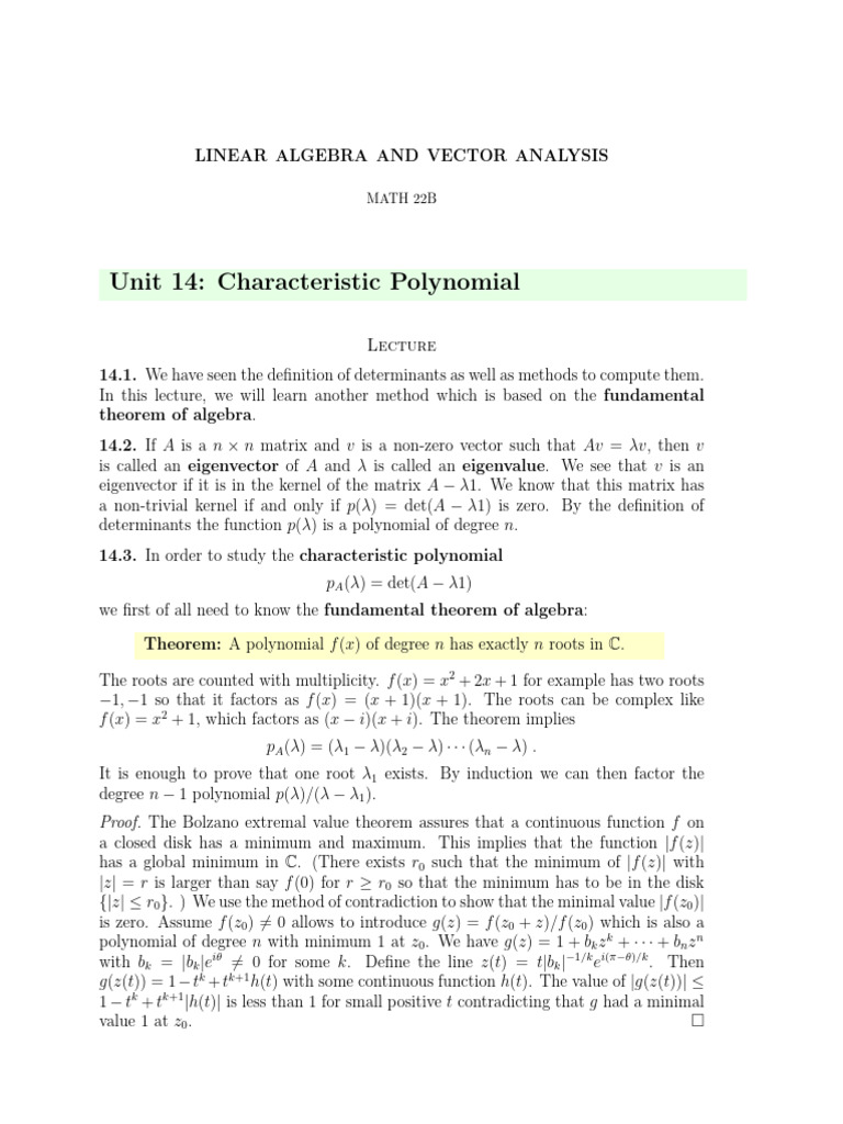 Characteristics of A Polynomial | PDF | Eigenvalues And Eigenvectors ...