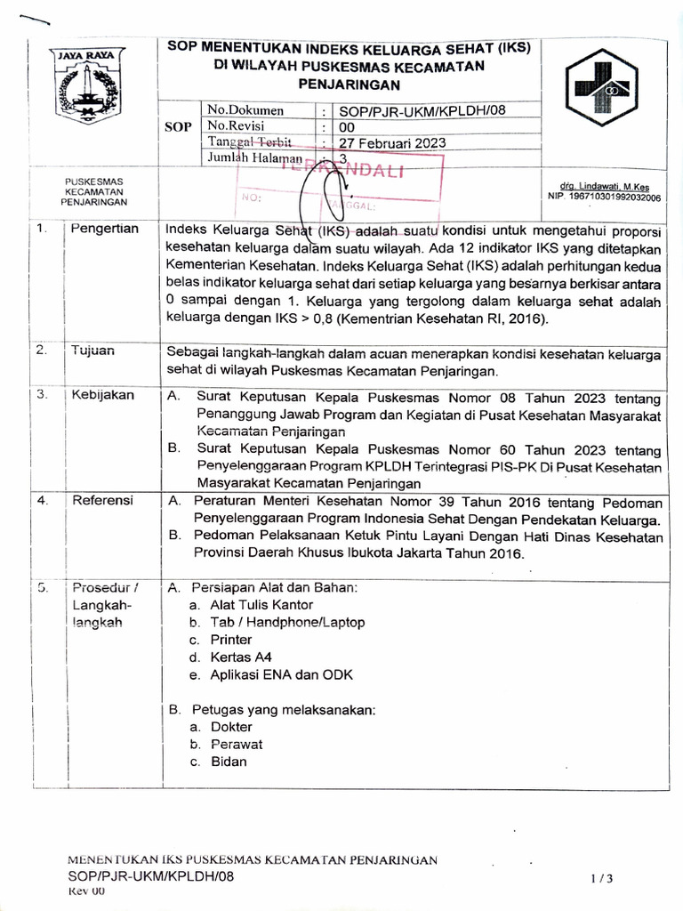 SOP Indeks Keluarga Sehat Penjaringan | PDF