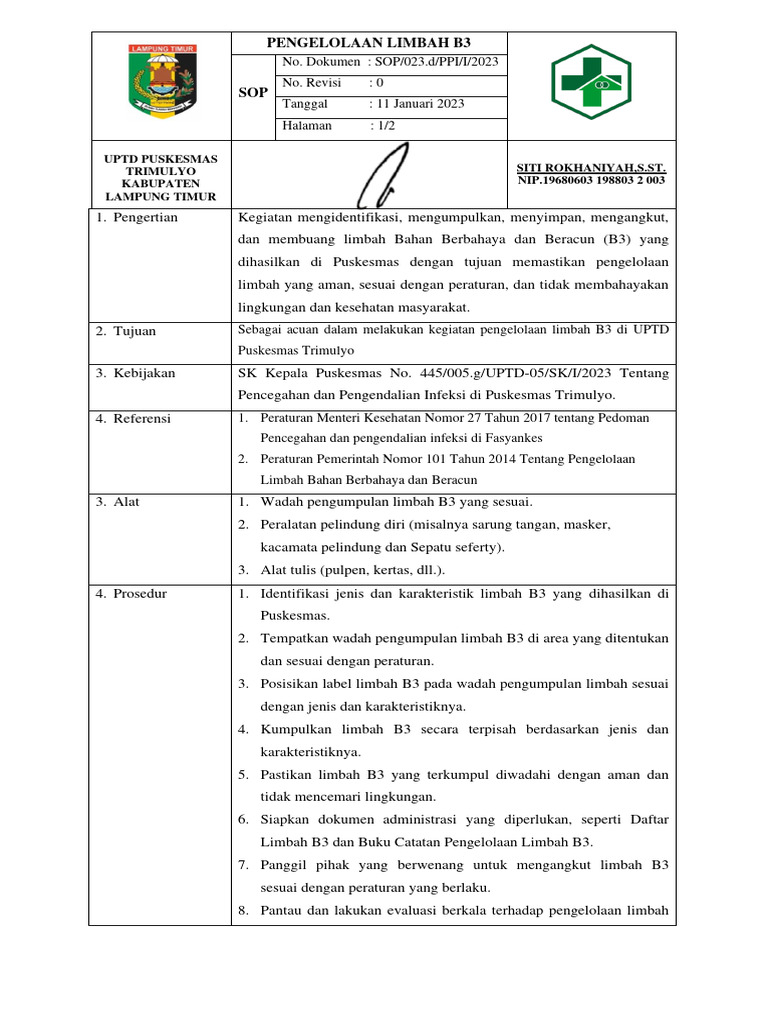 5.5.1.a SOP PENGELOLAAN LIMBAH B3 FIX | PDF