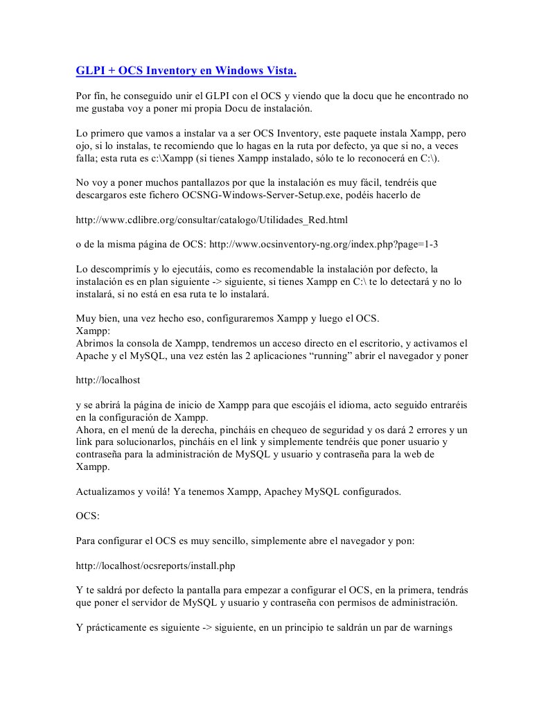 GLPI + OCS Inventory en Windows Vista. | PDF