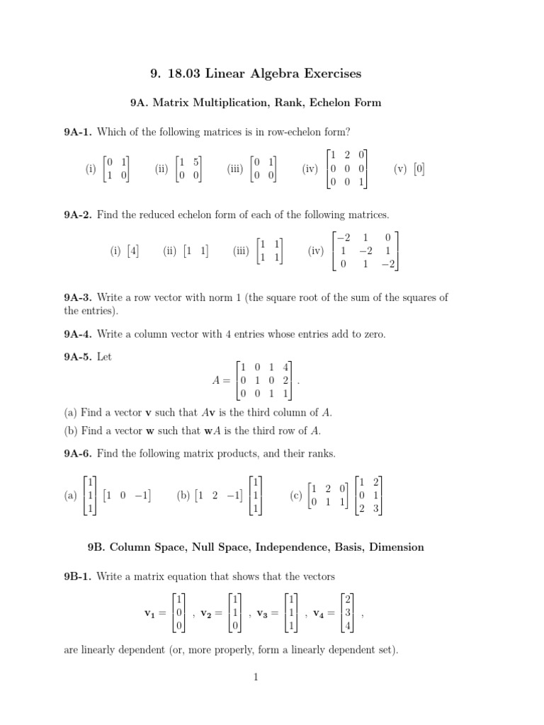 Linear Algebra Exercise | PDF | Eigenvalues And Eigenvectors | Matrix ... Linear Algebra Exercise | PDF | Eigenvalues And Eigenvectors | Matrix ...