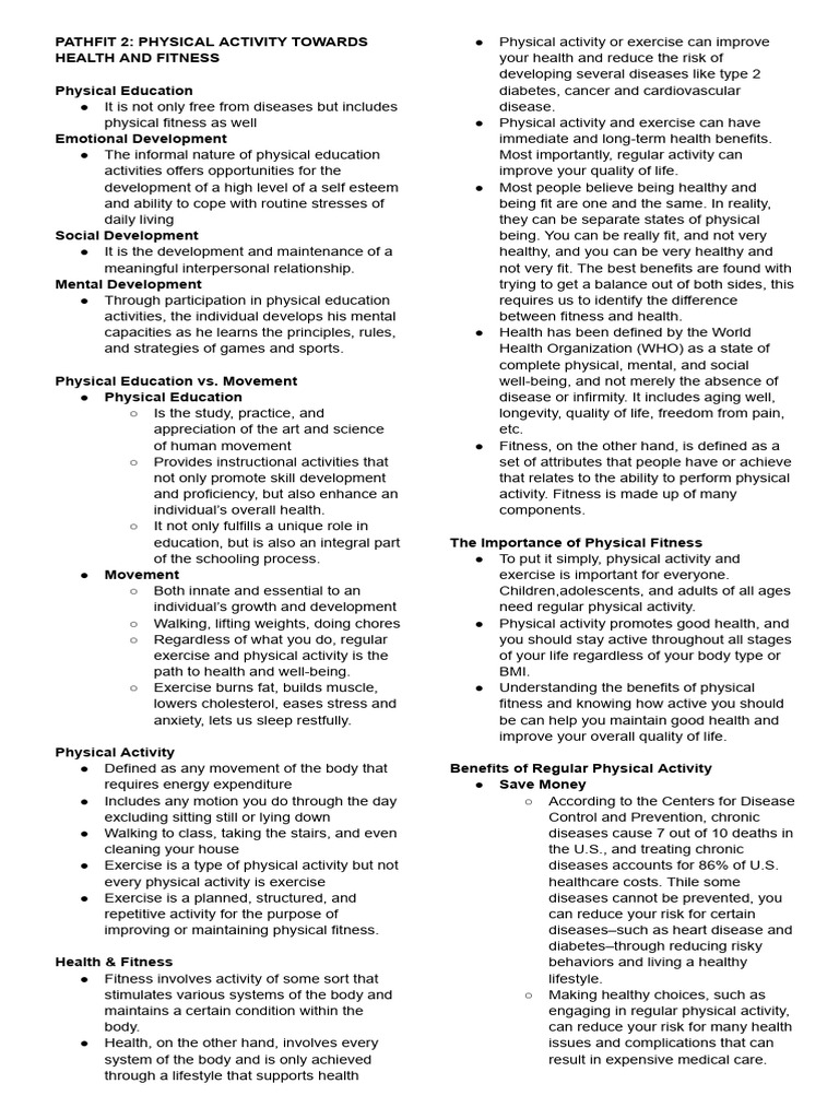 Benefits of Physical Activity and Fitness | PDF | Physical Fitness ...