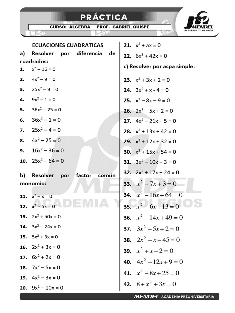 Ejercicios de Ecuaciones Cuadraticas | PDF