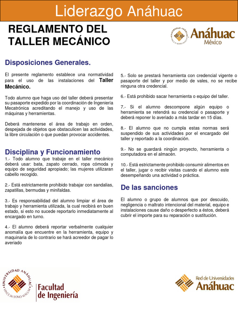 Reglamento Taller Mecanico | PDF
