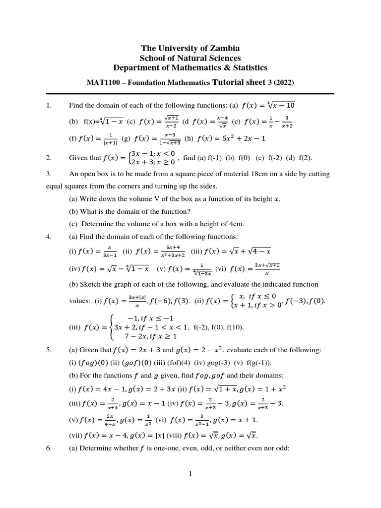 MAT1100 Tutorial Sheet 3 - 2022 - 230504 - 144301 | PDF | Mathematics | Mathematical Analysis