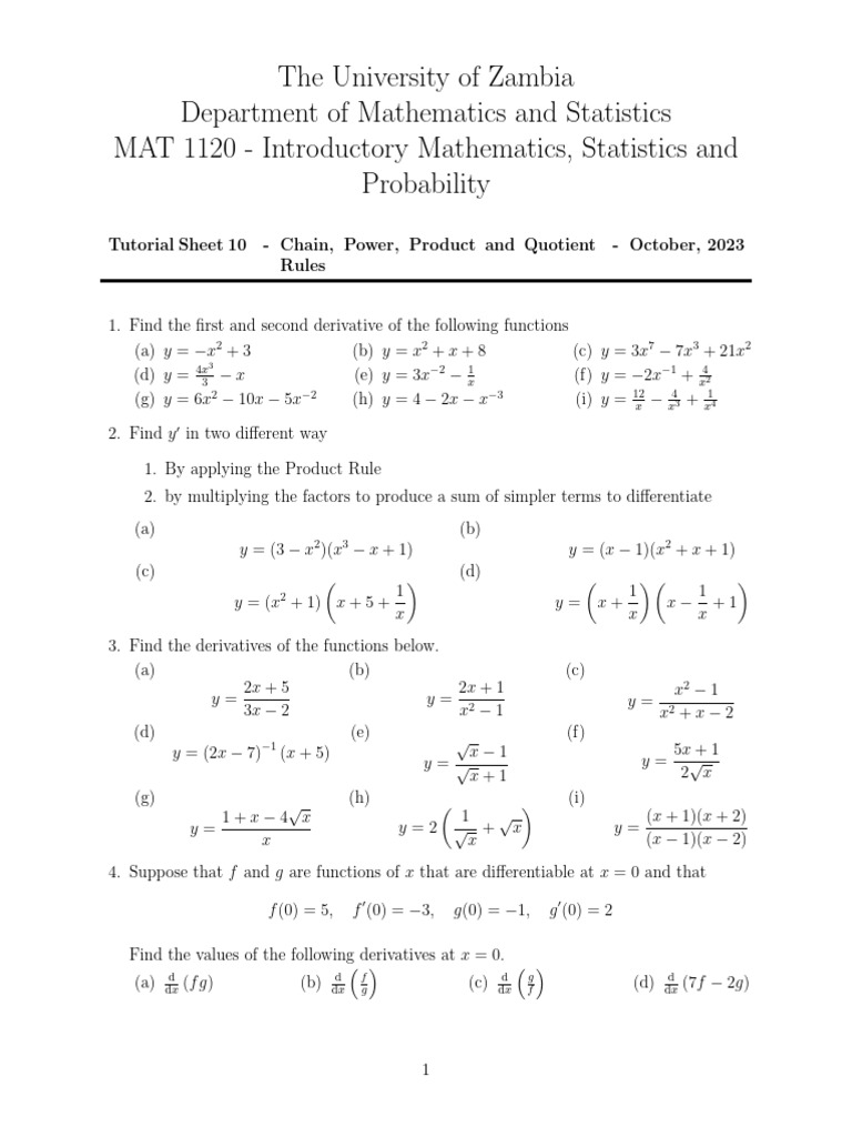 Mat 1120 Tutorial Sheet 10 2022 23 | PDF | Slope | Tangent