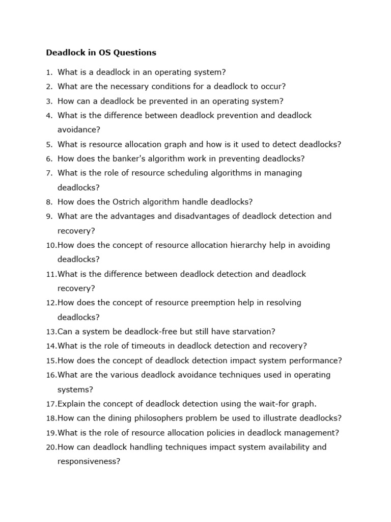 Deadlock in OS Questions | PDF