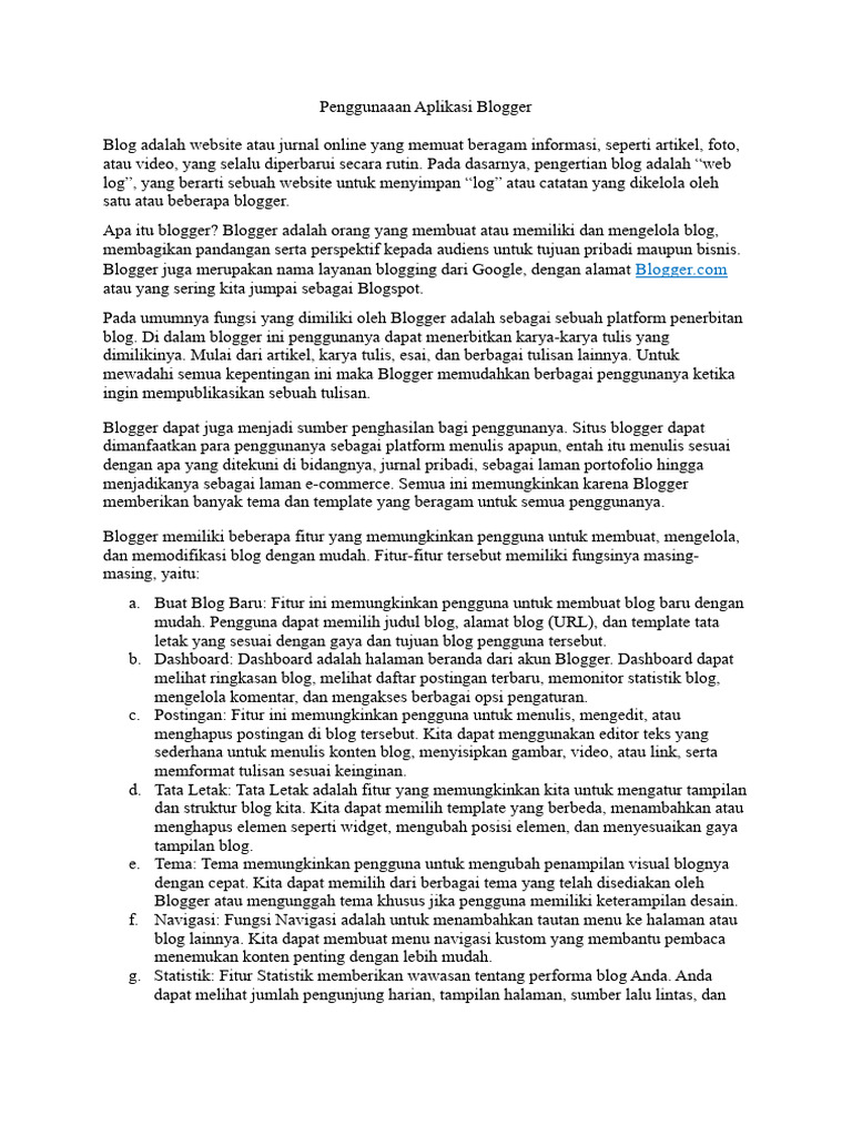 Penggunaaan Aplikasi Blogger | PDF | Komputer