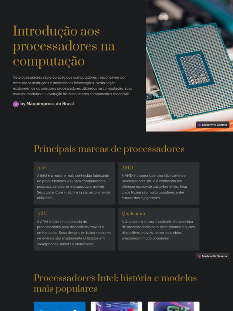 Introducao Aos Processadores Na Computacao | PDF | Microprocessador | Intel