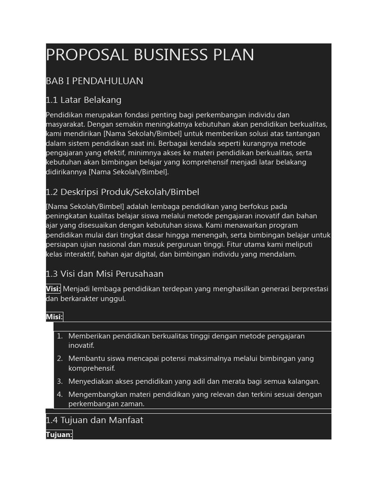 Proposal Bisnis | PDF | Pengelolaan Keuangan & Uang